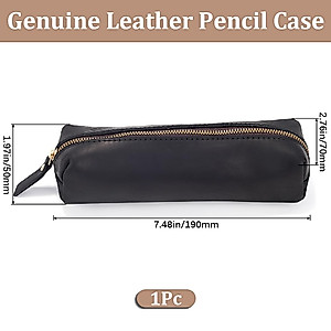 GORGECRAFT Leather Pencil Case Crazy Horse Large Capacity Genuine Leather Pencil Pouch Rectangular Portable Zippered Pen Cases with Zipper for Men and Women Office Supplies Pen Case, Black