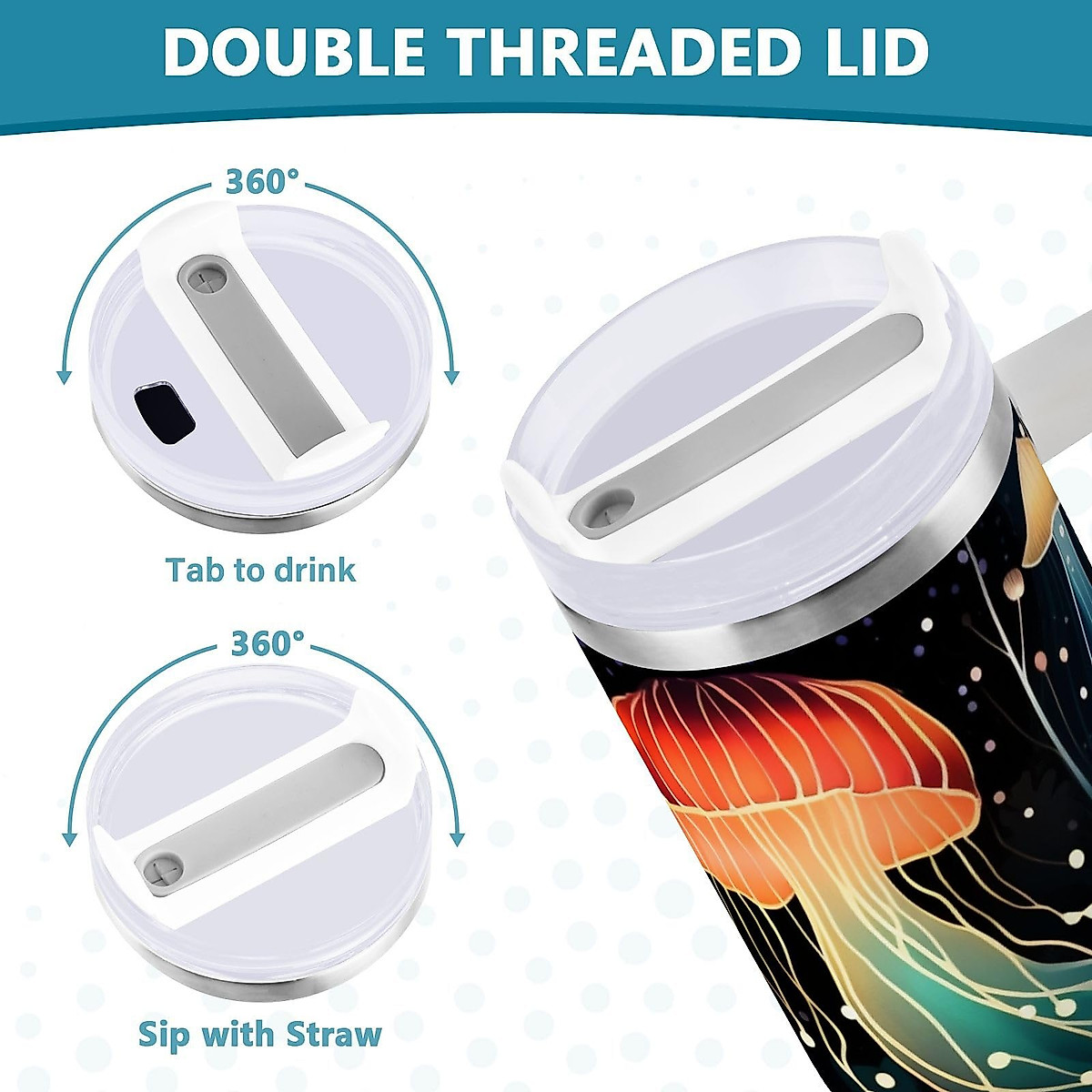ARGTILDN 40 oz Tumbler Sea Jellyfish Glow Insulated Travel Mug with Handle and Straw Lid Stainless Steel Vacuum Coffee Cup Tea Beverage Container Water Bottles for Car Sports office