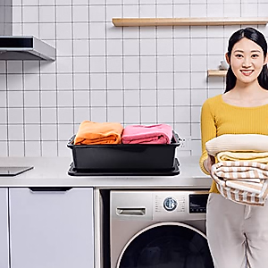 Ucake 3-Pack Plastic Bus Box with Lid, Commercial Bus Tubs, 13 L, Black