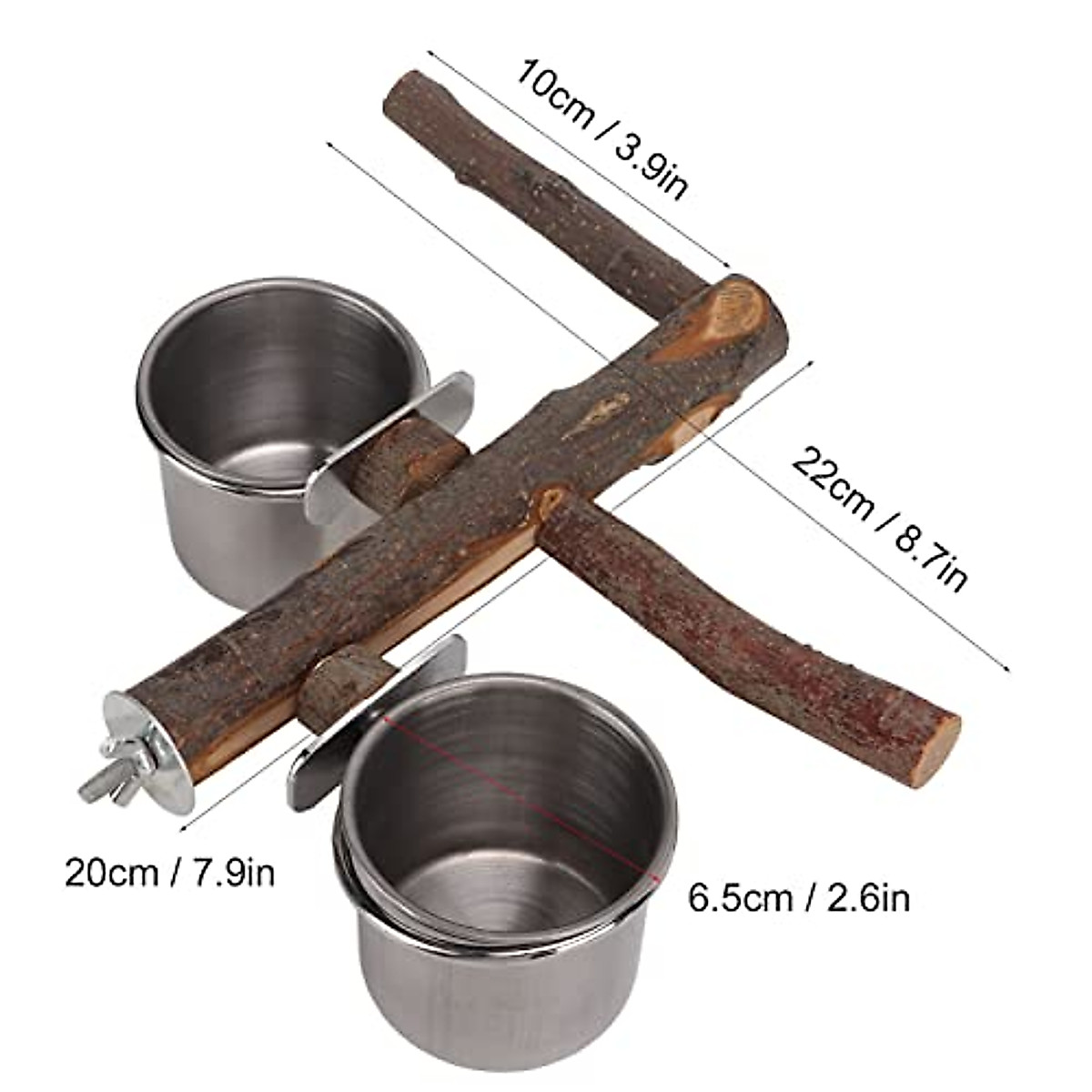 Bird Feeding Bowl Bird Feeding Dish Cup Stainless Steel Bowl with Wood Bird Stand Perch for Parakeet Budgies Lovebirds and Parrot