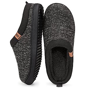 MERRIMAC Men's Slip-on Slippers Comfy Memory Foam Non-slip Indoor House Shoes Black,10-11 US