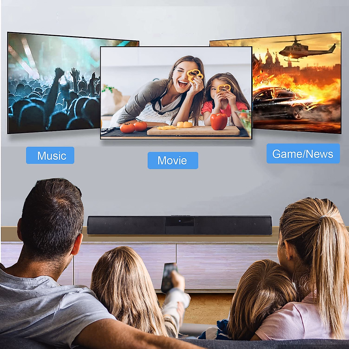 Sohapy Sound Bars for TV, Home Theater Audio with Built-in Subwoofer, TV Speakers, Bluetooth/RCA/TFcard/AUX (Black)