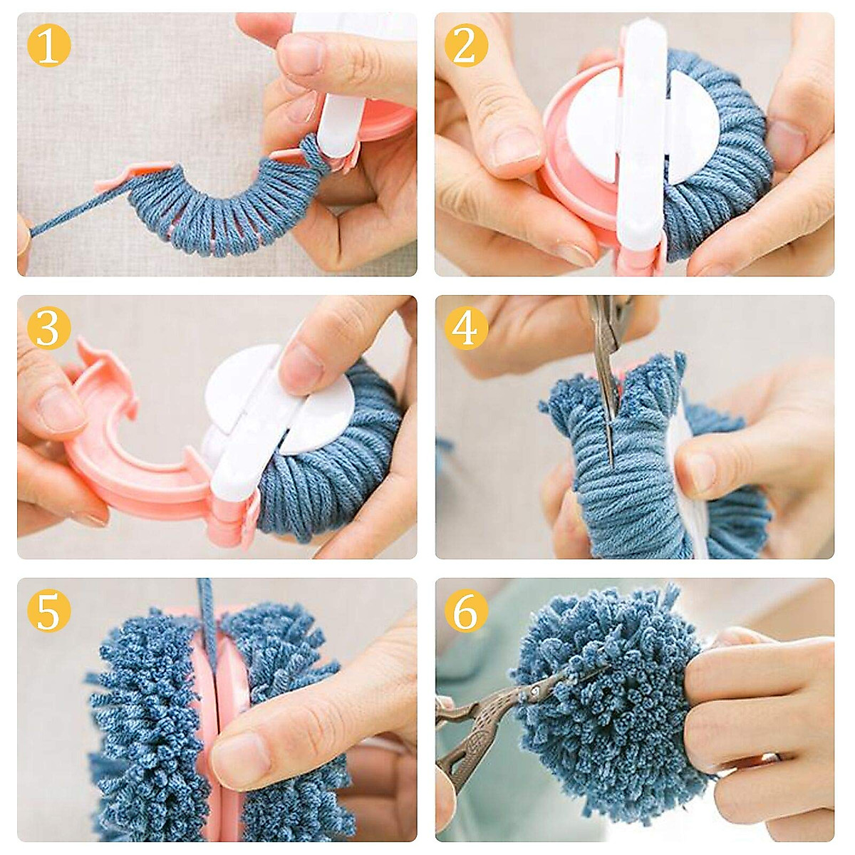 2 Set Pompom Makers of 6 Sizes, JOERSH 50 PCS Pom Pom kit Includes 8 PCS Pom Pom Maker, 2 PCS Thread Cutter Scissors, 40 PCS Plastic Needles for Fluff Ball Weave DIY Wool Yarn Knitting