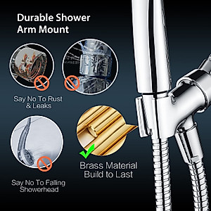 BRIGHT SHOWERS Shower Head Holder All Metal Handheld Shower Head Holder, Brass Adjustable Shower Arm Mount Bracket, Chrome