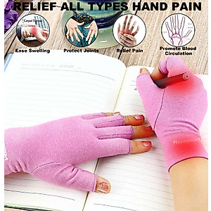Happymart 2 Pairs Arthritis Gloves, Hand Compression Gloves for Rheumatoid, Pain Relief, Carpal Tunnel, Swelling, Joint Support, Driving Fingerless Gloves for Women Men (Black, Medium)
