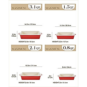 MALACASA Casserole Dishes for Oven, Porcelain Baking Dishes, Ceramic Bakeware Sets of 4, Rectangular Lasagna Pans Deep with Handles for Baking Cake Kitchen, Red (9.4"/11.1"/12.2"/14.7"), Series BAKE.BAKE