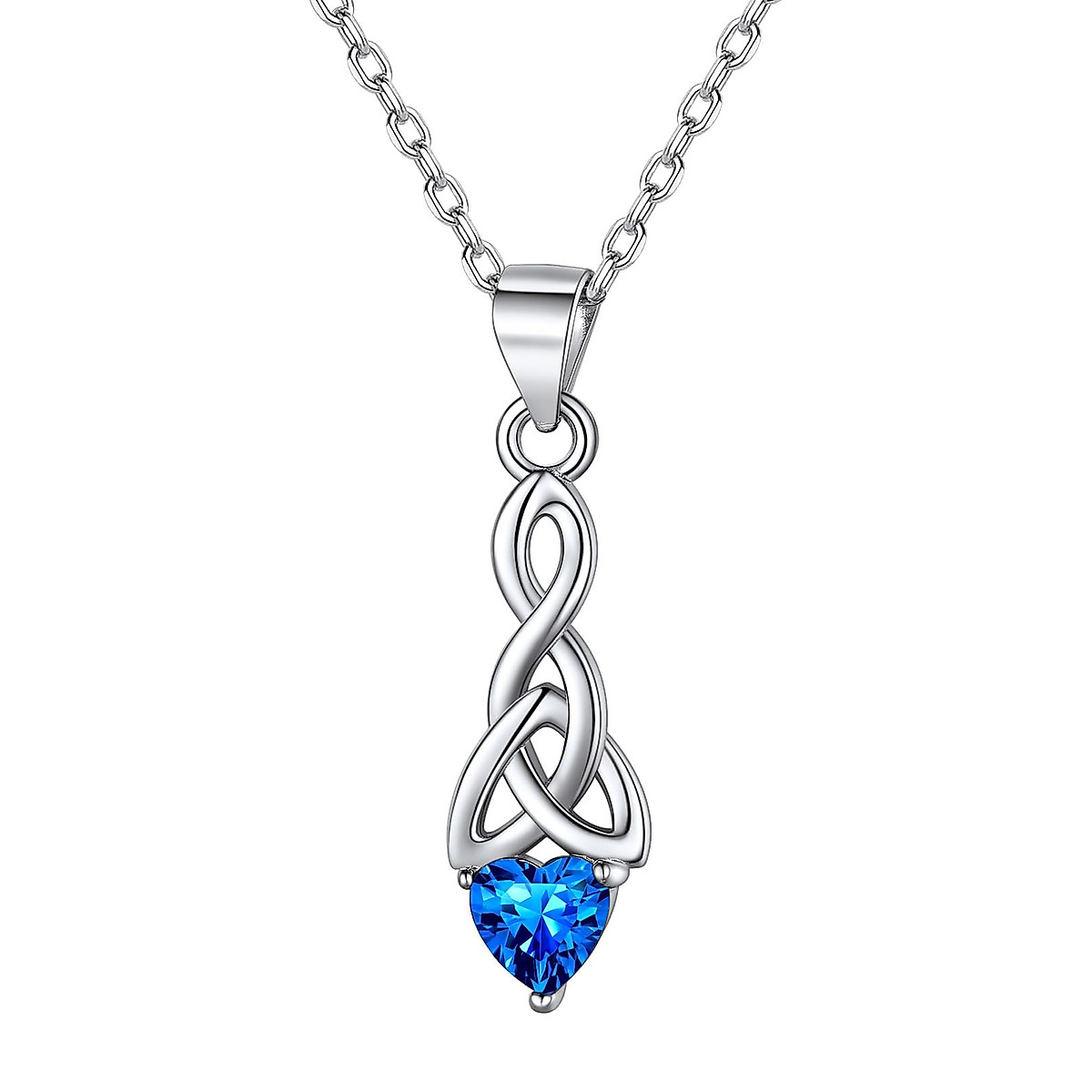 ChicSilver 925 Sterling Silver Irish Celtic Necklace March Birthstone Heart Ocean Blue Aquamarine Pendant Necklace Celtic Knot Jewelry for Women