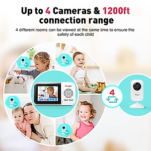 Simyke Video Baby Monitor with 2 Cameras and Audio 3.5" LCD Digital Display with 2 Way Talk,Infrared Night Vision,2X Zoomin Temperature Detect VOX Auto Lullaby Baby Monitoring