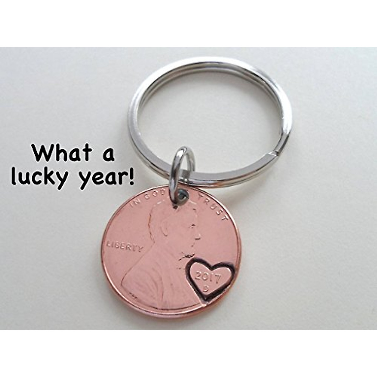 2017 Penny Keychain With Heart Around Year; 6 Year Anniversary, Couples Keychain