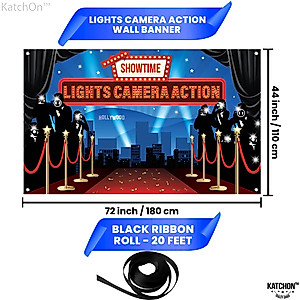 KatchOn, Large Lights Camera Action Backdrop - 72x44 Inch | Lights Camera Action Decorations | Hollywood Theme Party Decorations | Hollywood Backdrop for Oscar Party Decorations | Red Carpet Backdrop