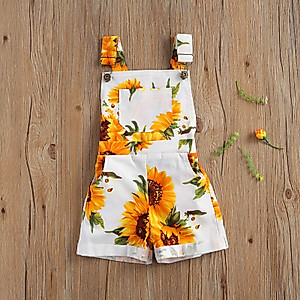 Ayalinggo Toddler Baby Girl Sunflower Print Overalls Shorts with Pocket Suspender Trousers Cute Summer Clothing Outfit (Sunflower Print, 7-8 Years)