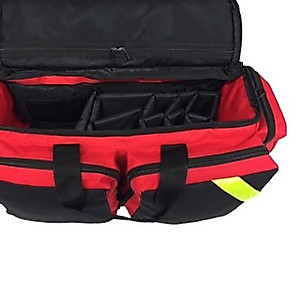 LINE2design EMS Oxygen Bag - Deluxe Medical Oxygen Bag Portable O2 Bag Supply Ambulance Gear Bags - Fully Padded Bag with Yellow Reflective Trim & Shoulder Strap EMS Supplies - Red