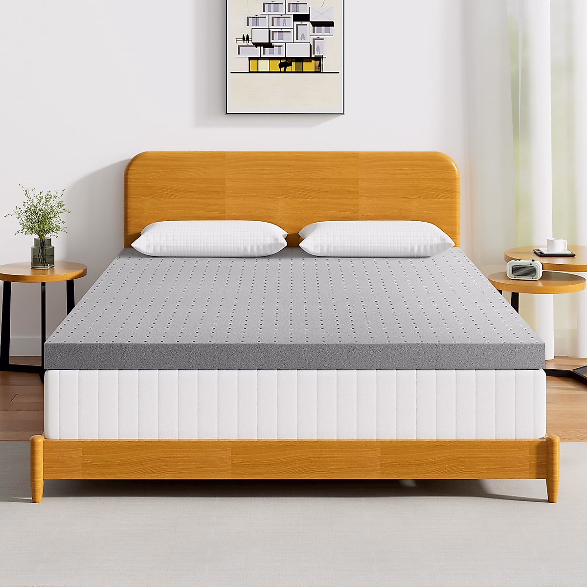 3 Inch Queen Size Memory Foam Mattress Topper, Charcoal Infused, Cooling Ventilation, Breathable Bed Topper for Pressure Relief Back Pain, CertiPUR-US Certified