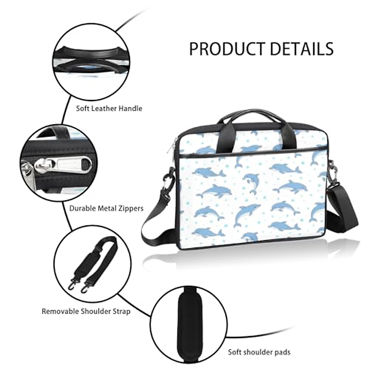 Water Dolphins Laptop Computer Bag Waterproof Shoulder Messenger Bag 13-15 inch Durable Laptop Tote Bag with Shoulder Strap Handle Lightweight Crossbody Briefcase