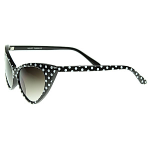 zeroUV - Polka Dot Cat Eye Womens Mod Fashion Super Cat Sunglasses (Black-White/Smoke Gradient)