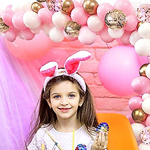 OuMuaMua 62Pcs Pink Gold Confetti Latex Balloons Kit, 12 Inch Pink White Gold Helium Balloons Party Supplies for Confession Proposal Wedding Girl Birthday Baby Shower Party Decoration