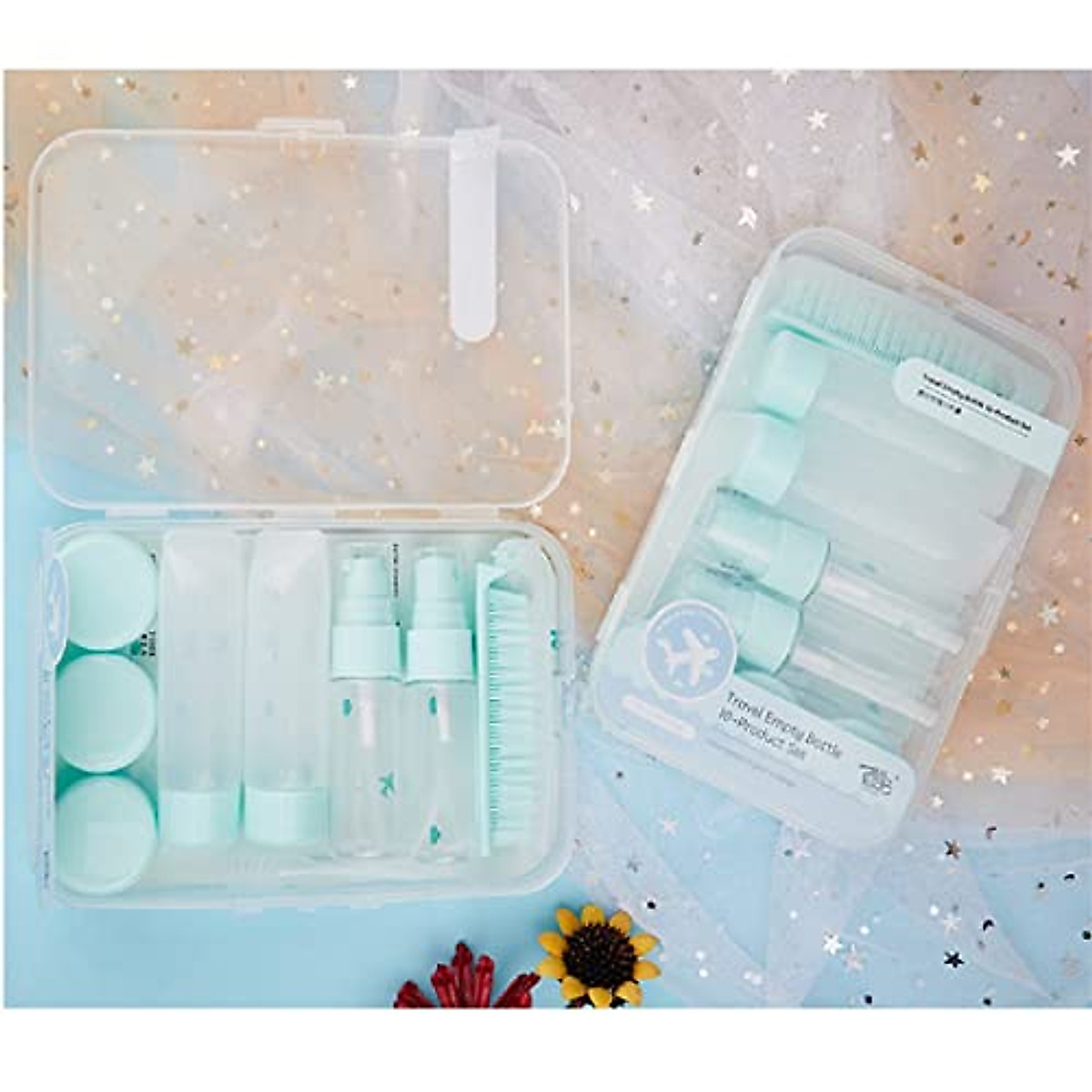 InfantLY Bright 11 Pcs/Set Travel Bottles Kit, 1-2oz TSA Approved Bottle Containers Leak Proof Silicone Squeezable Toiletry Set, Clear PET Flight Size Cosmetic for Shampoo Lotion
