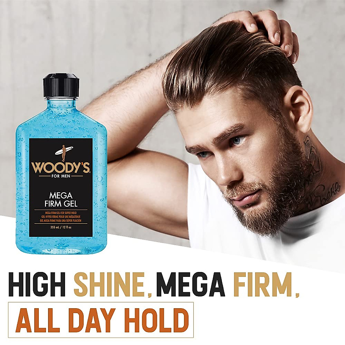 Woody's Mega Firm Hair Styling Gel for Men, Alcohol-free, Creates Body and Shine with Strong Hold Hair Gel -12 fl oz, 1 pc