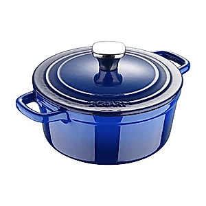 MasterPRO - Legacy Enameled Cast Iron Collection - 2 Quart Dutch Oven with Lid - Gorgeous Oven to Table Presentation with Ombre Design on the Cookware - Blue