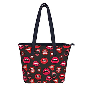 Mouth Red Sexy Lips Women's Tote Bag PU Leather Shoulder Bag Handbags Purse For Work Shopping Travel