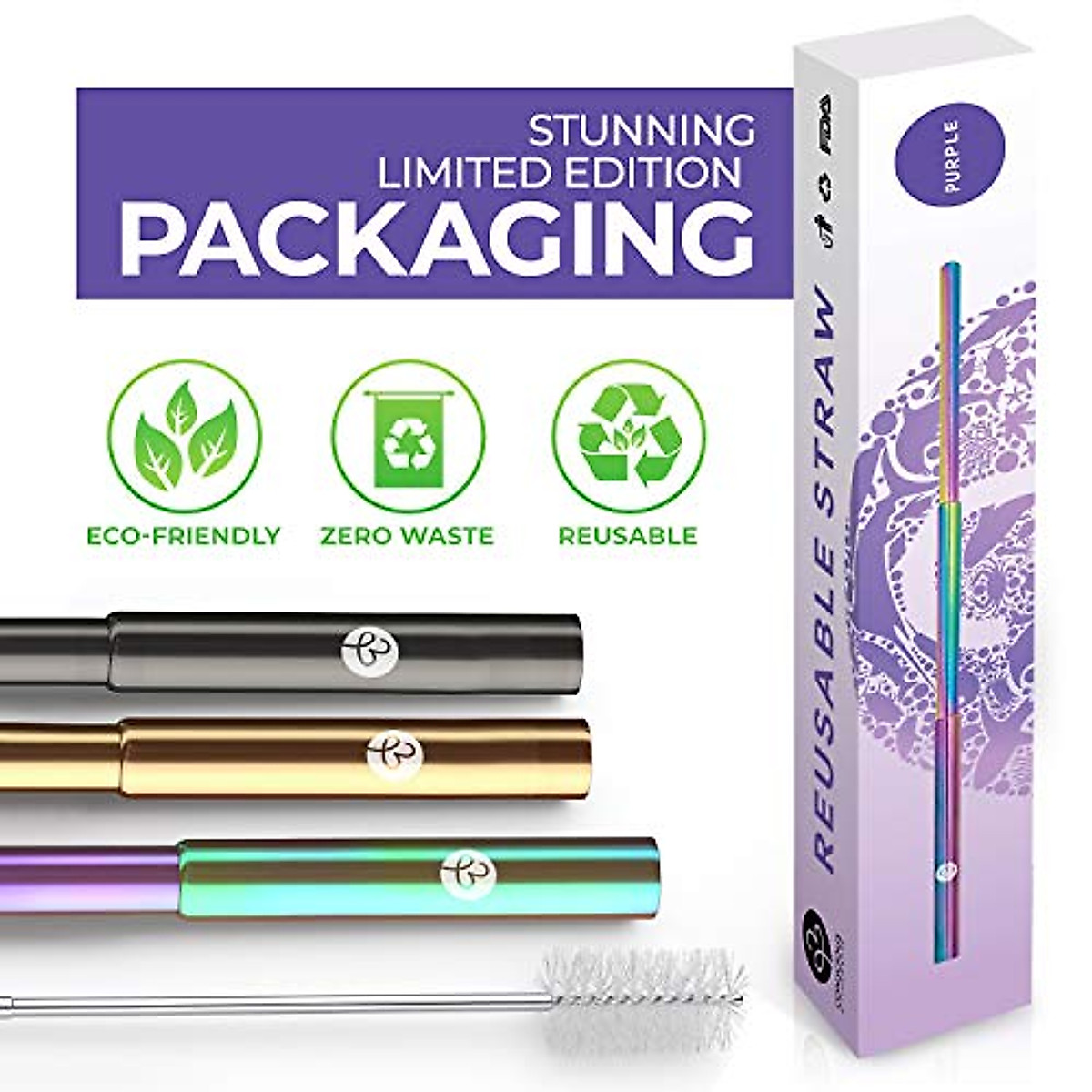 Conscious Kitchenware Reusable Metal Straws With Case - Portable And Collapsible Drinking Straw. Telescopic Stainless Steel Straw with Aluminium Travel Case and Cleaning Brush (Rose Gold)