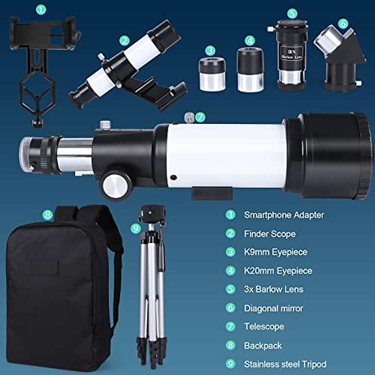occer Telescopes for Adults Kids Beginners - 70mm Aperture 400mm Telescope FMC Optic for View Moon Planet - Portable Refractor Telescope with Adjustable Tripod Finder Scope Phone Adapter