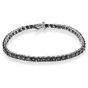 Original Classics Black Rhodium Plated .925 Sterling Silver 1.0 Cttw Diamond Miracle Tennis Bracelet (Enhanced Blue Color, I3 Clarity) - 7"