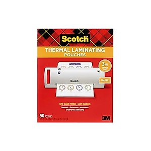Scotch Matte Thermal Laminating Pouches, Ultra Clear with Matte Finish, Letter Size 8.9 in x 11.4 in, 50-Pack