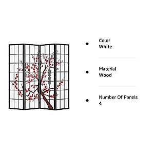FDW Room Divider 6Ft Folding Privacy Divider 4 Panel Oriental Shoji Screen Wall Divider Wood Divider Portable Freestanding Partition Screen,White