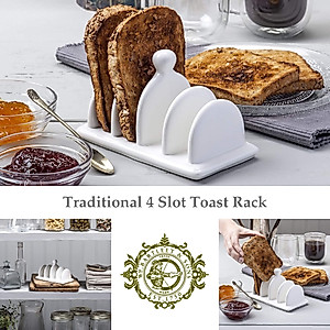 WM Bartleet & Sons 1750 Traditional Porcelain 4 Slot Toast Rack with Carry Handle/Knob– White