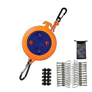 QeeHeng Camping Retractable Clothesline,Adjustable 26ft Camping Clothesline,with 20 Windproof Clothespins,10 Stoppers