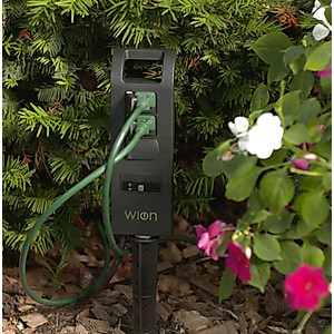 WiOn 50053 Outdoor Wi-Fi Plug-In Yard Stake With Smartphone Or Tablet Automation for up to 12 devices; 3 Grounded Outlets And 6 Foot Cord