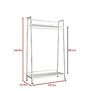 Metal Clothing Rack Modern Clothes Rack with 2- tier Shelf Clothes Display Racks for Bedroom, Boutique, Cloth Store Metal Pipe Hanging Rack-white