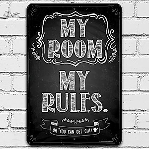 My Room My Rules - Metal Sign - Cute Decor for Teen Room Aesthetic, Stuff for College Dorm Room Essentials - Cheap Gift Under $20 (8" x 12")