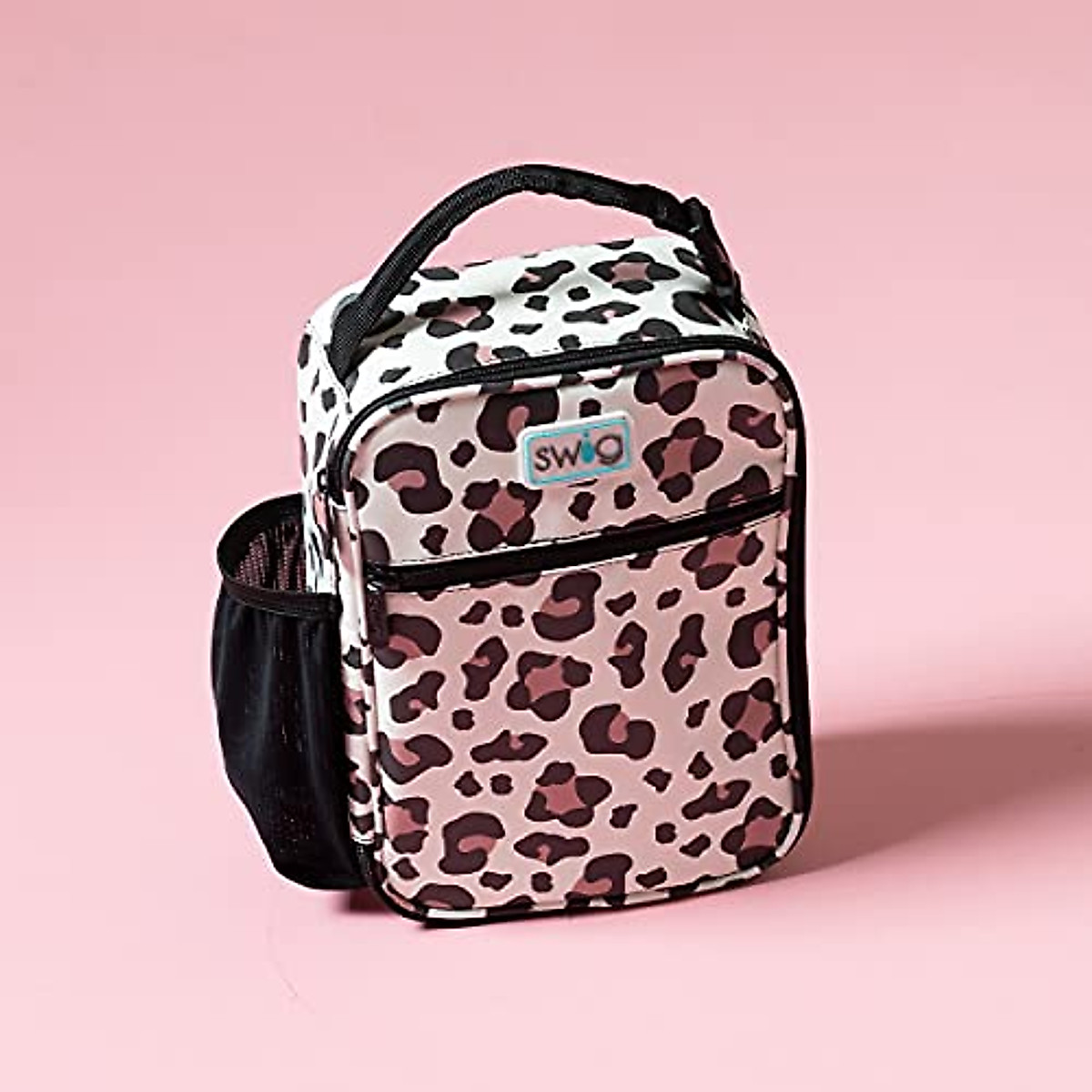 Swig Life Boxxi Lunch Box, Insulated Lunch Box for Women with Water Bottle Holder Side Pocket, Adjustable Meal Divider, Front Zipper Pocket, and Top Buckle Handle in Luxy Leopard Print