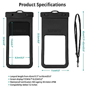 CACOE Universal IPX8 Waterproof Phone Pouch with Neck Lanyard 2 Pack-Up to 7.2",Waterproof Phone Case Holder,Cell Phone Dry Bags for Vacation Beach Kayak Cruise Travel Essentials