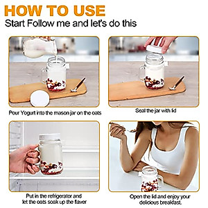 Nidhdsda Overnight Oats Containers with Lids and Spoon Set of 2, 16 OZ Mason Jars with Handle for Overnight Oats Jar Glass Oatmeal Containers for Cereal, Yogurt, Fruit, Salad, Chia Pudding(White)