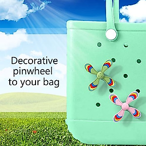 BSRESIN Windmill Charms Compatible with Bogg Bag, Pink+Green Pinwheel Shape Charms Compatible with Simply Southern Bogg Bags