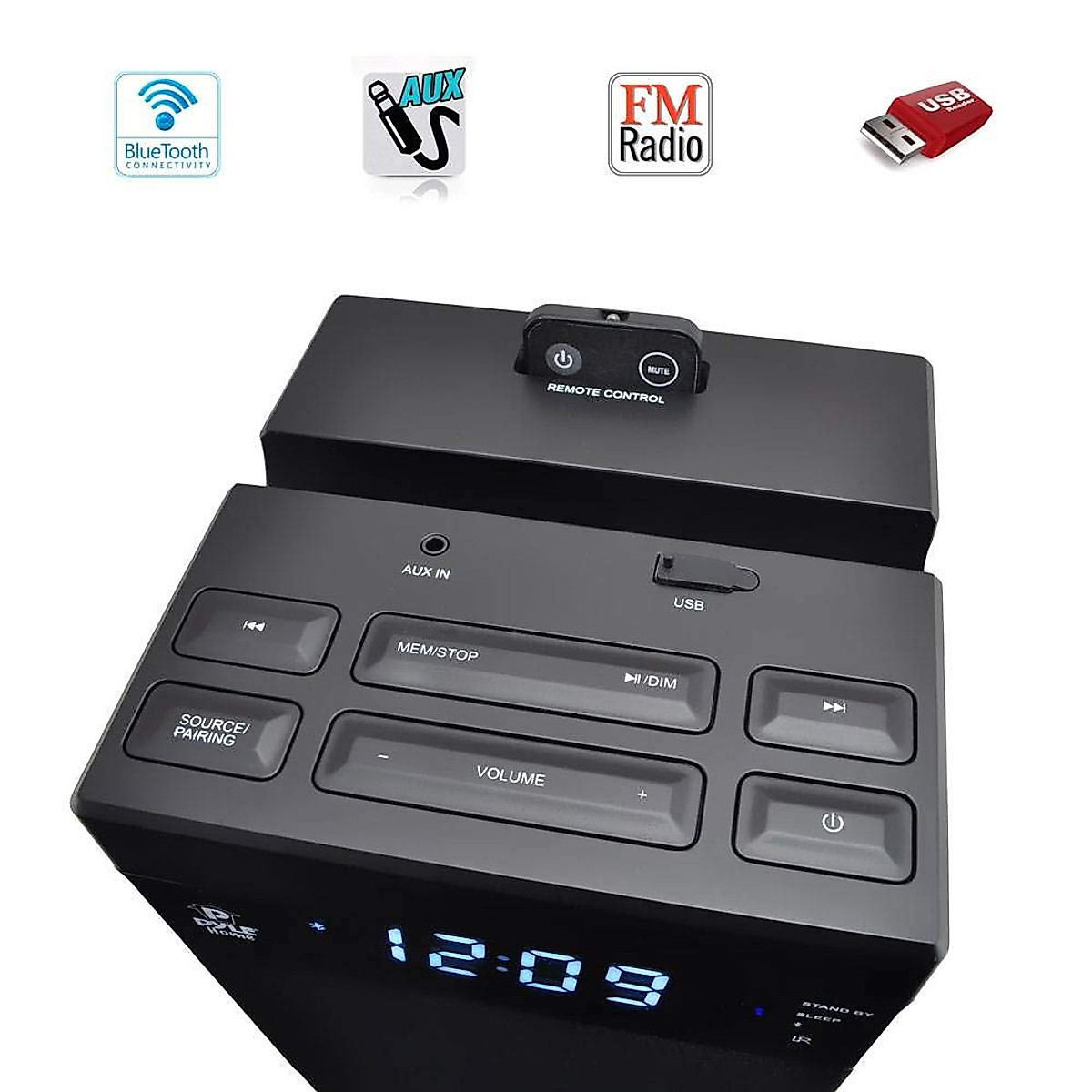 Pyle PHITB65BK Bluetooth Sound Tower Speaker System with USB Reader 3.5mm AUX, RCA Inputs and FM Radio