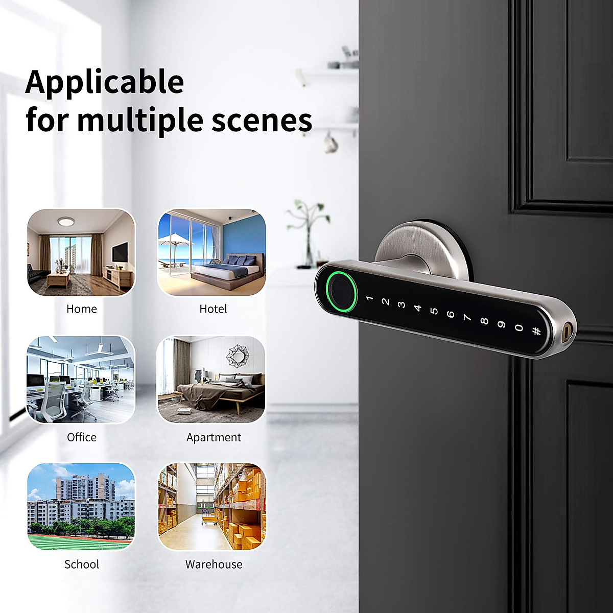 Smart Lock Fingerprint Door Lock,CATCHFACE Keyless Entry Door Lock Smart Door Handle Digital Door Lock Fingerprint/TTLock App/Code/Backup Key Smart Door Lock for Front Door Airbnb Office(Satin Nickel)