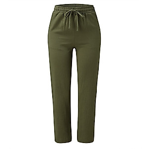 Women Casual Pant Wide Leg for Women Casual Elastic Linen Straight Cotton Women Best Linen Pants for Petites Army Green