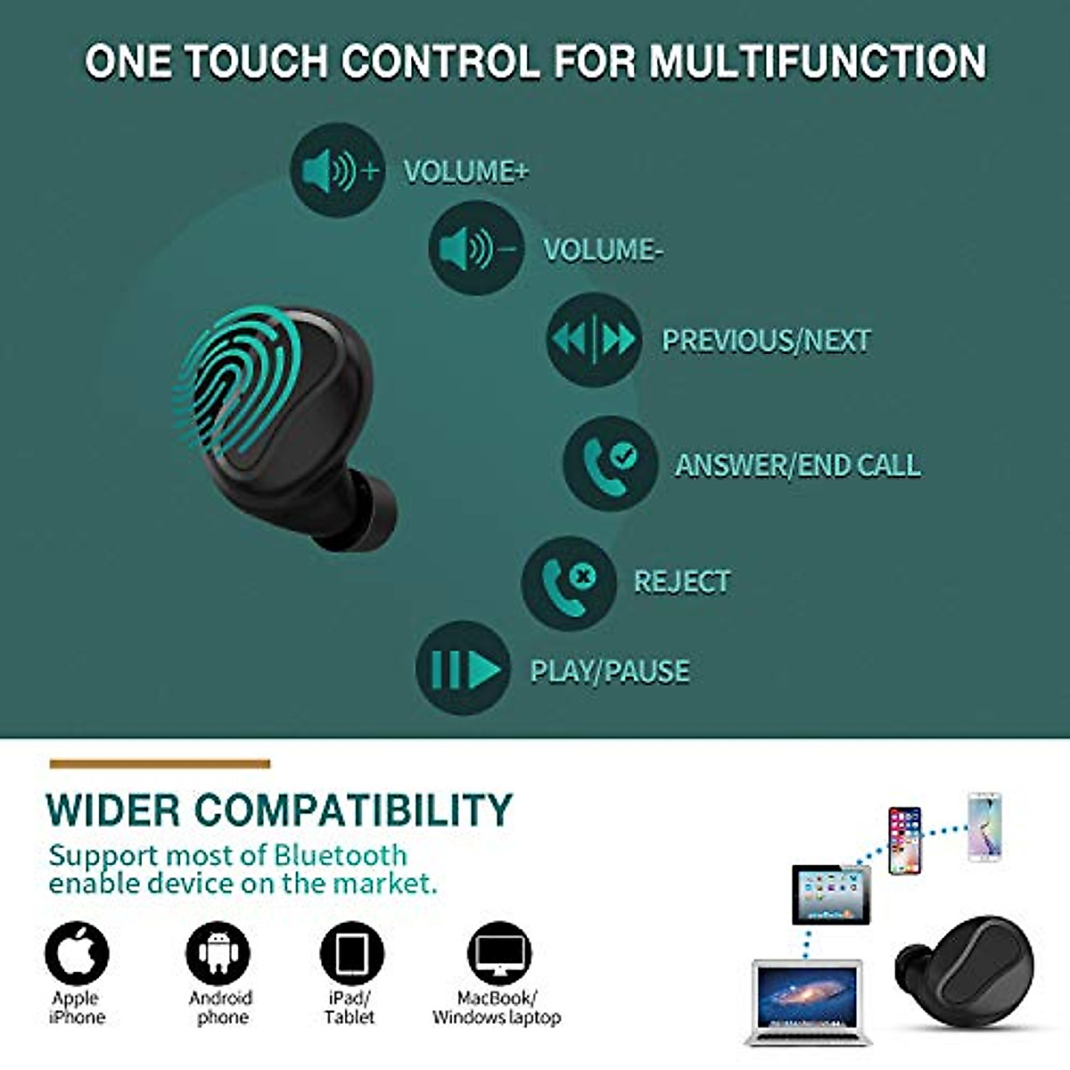 YW YUWISS Bluetooth 5.0 True Wireless Earbuds Touch Control with Charging Case Cordless in Ear Headphones IPX4 Waterproof with Noise Cancelling Mic for Apple iPhone Android Samsung