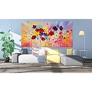 SYGALLERIER Colorful Floral Canvas Wall Art Hand Painted 3D Flower Artwork Frameds Modern Abstract Landscape Painting Textured Flower Pictures for Living Room Bedroom Bathroom Decor