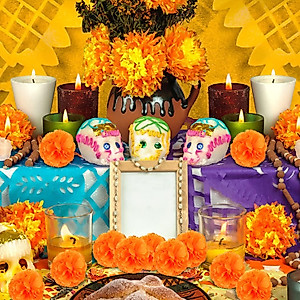 Labeol 50PCS Marigold Flowers Artificial Marigold Flowers Heads Bulk Mexican Decoration Silk Orange Marigold Garland with Stems for Day of The Dead Halloween Diwali Party Decorations Home Decor