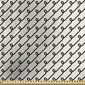 Ambesonne Abstract Fabric by The Yard, Basic Diagonal Knots or Streaks Drawn by Hand in Monochrome Style, Decorative Satin Fabric for Home Textiles and Crafts, 1 Yards, Charcoal Grey Eggshell