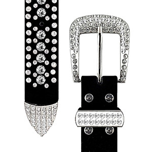 Women Rhinestone Belt Fashion Western Cowgirl Bling Studded Design Suede Leather Belt 1-1/4"(32mm) wide (Crystal, 34'' M)