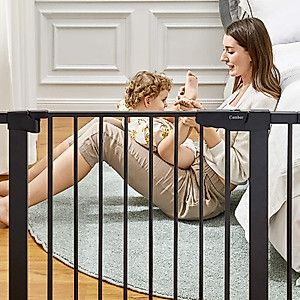Cumbor 46”Auto Close Safety Baby Gate & Cumbor Brown 57-Inch Child Gate, Easy Walk Thru Dog Gate for The House, Stairs, Doorways, Pressure Mounted Safety Child Gate for Kids Toddler