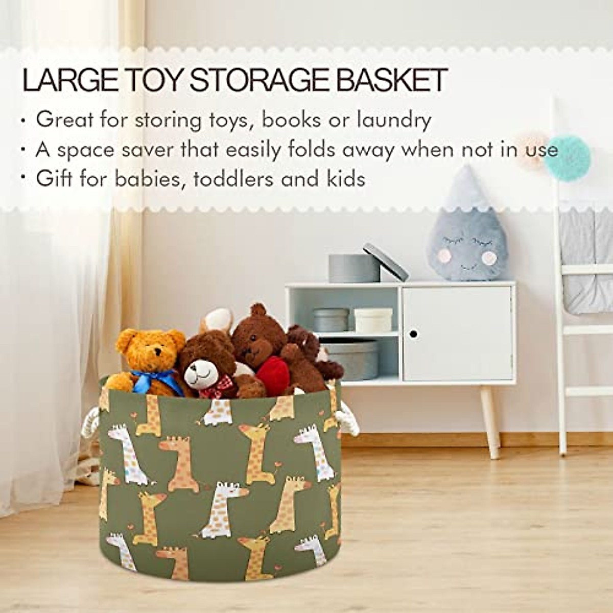xigua Large Basket for Toys Cartoon Giraffe Storage Bin Box Kids Laundry Hamper Collapsible Fabric Organizer Bin for Nursery Clothes, Toys, Books, Home Decor227