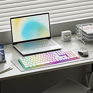 LANGTU W1 Wireless Gaming Keyboard, Rechargeable 2.4G Rainbow Backlit LED Keyboard with Metal Panel, 104 Keys Wireless Computer Keyboard for Windows, Laptop, Desktop, Office