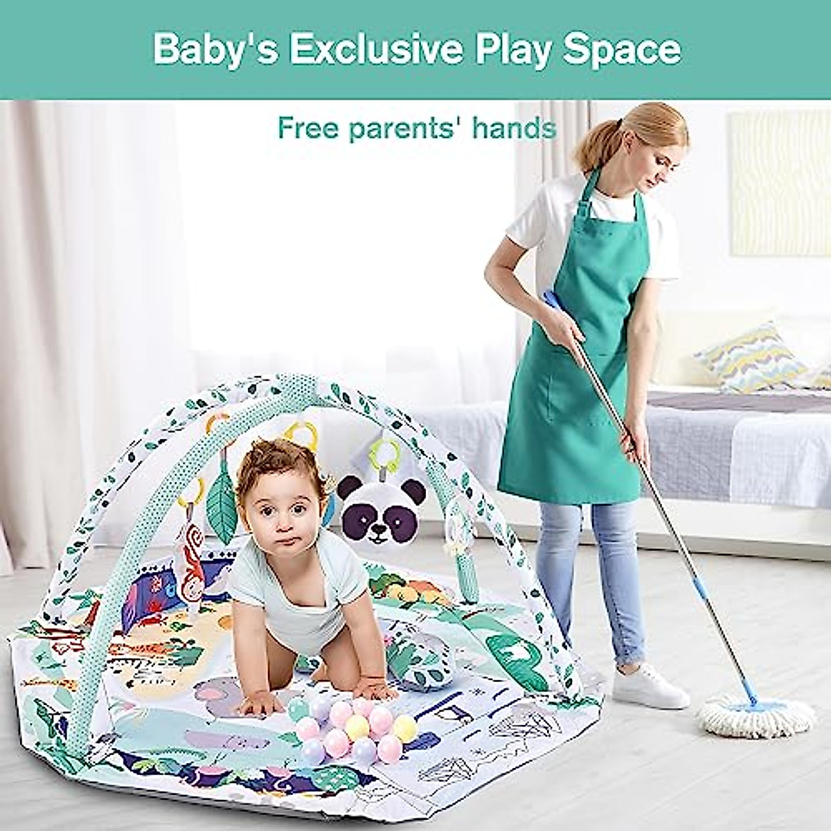 TFDER Baby Gym and Infant Play mat,Play Mat & Play Gym, Combination Baby Activity Gym for Sensory Exploration and Motor Skill Development from Baby to Toddler.(Green)
